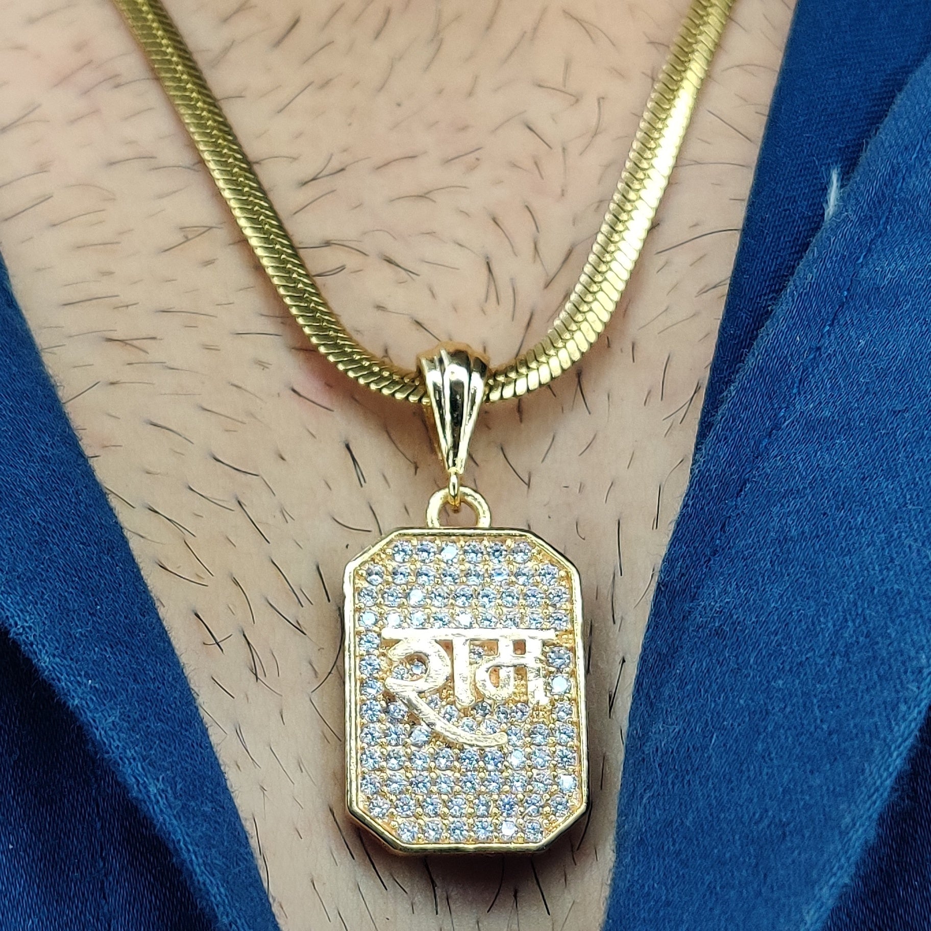 Studded CZ Shree Ram Pendant with Gold Plated Chain – Zivia