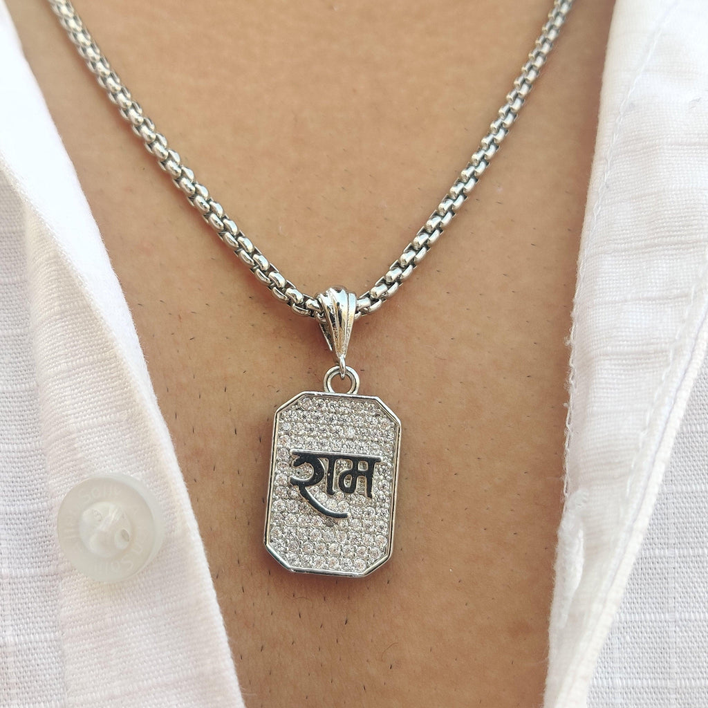 Silver Plated CZ Shree Ram Pendant with Chain – Zivia
