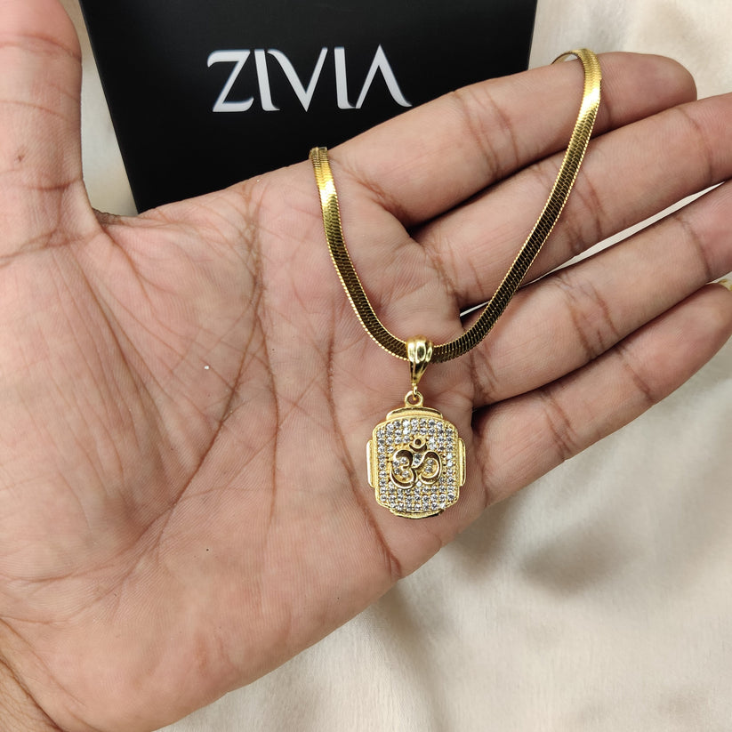 18K ZIVIA Men’s Om Nirvana Diamond Pendant with Snake Chain – Zivia